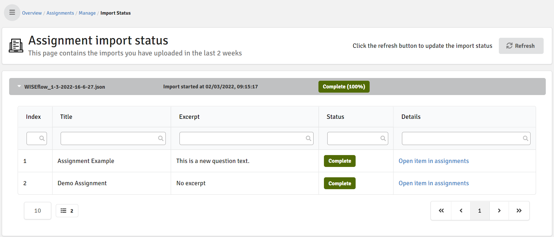 Exporting And Importing Assignments And Items Service Centre